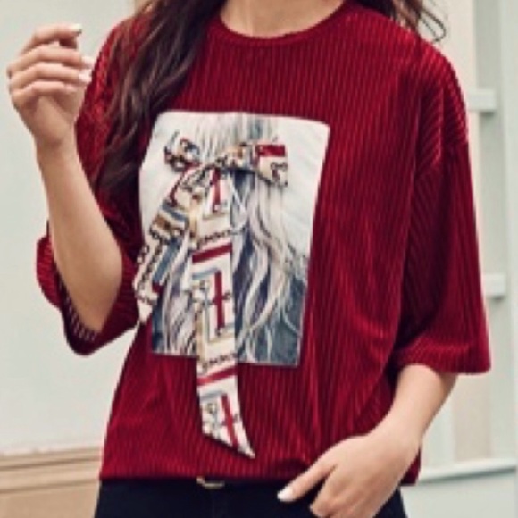 SHEIN | Tops | Shein Big Bow Graphic Ribbed Velvet Plus Size Top 3x ...